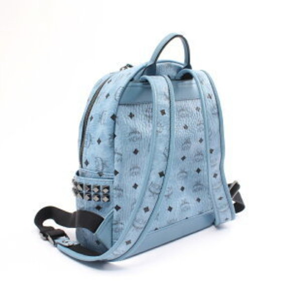MCM | Bags | Mcm Visetos Backpack Leather Blue Studs | Poshmark